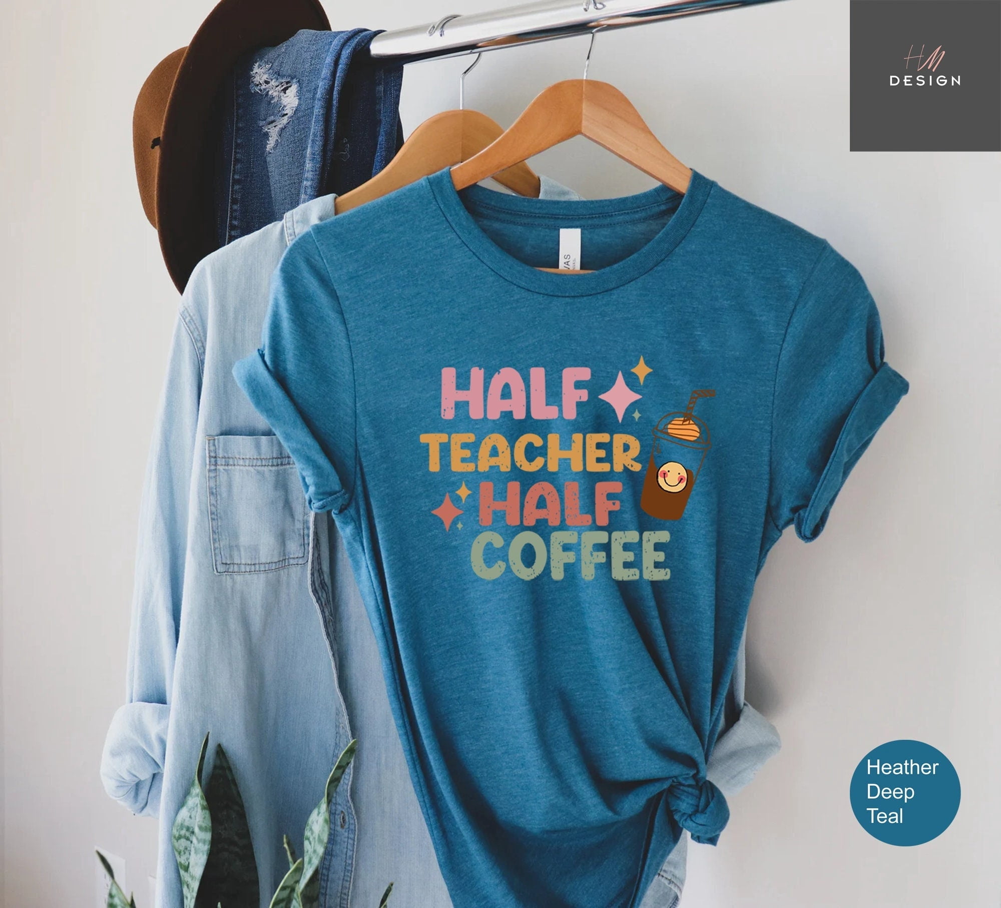 Half Teacher Half Coffee T-Shirt, Teacher Gift, Coffee Teach Repeat ...
