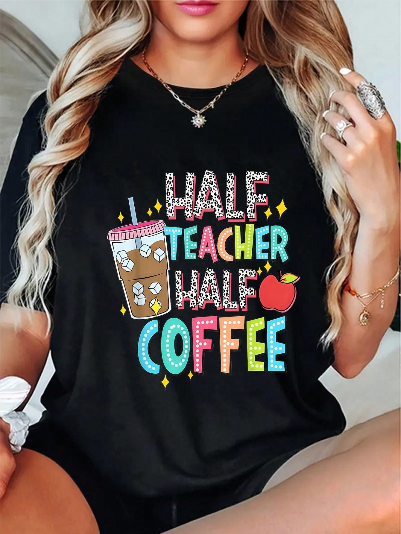 Half Teacher Half Coffee Teachers Coffee Teach Repeat T-Shirt - Walmart.com