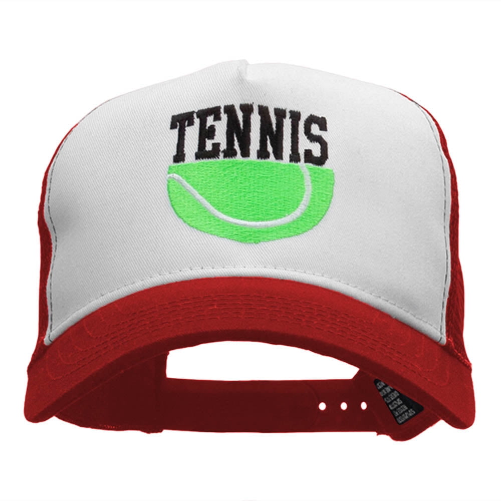 Half Tennis Half Ball Embroidered PET Spun Mesh Cap - White Red OSFM ...