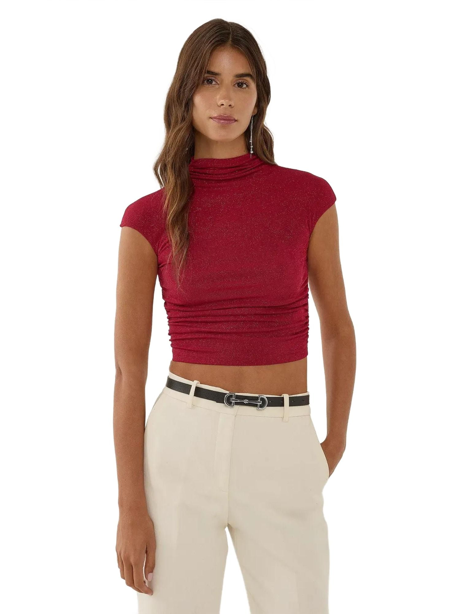 Half Turtleneck Fitted Crop Top with Glare Detail - Walmart.com