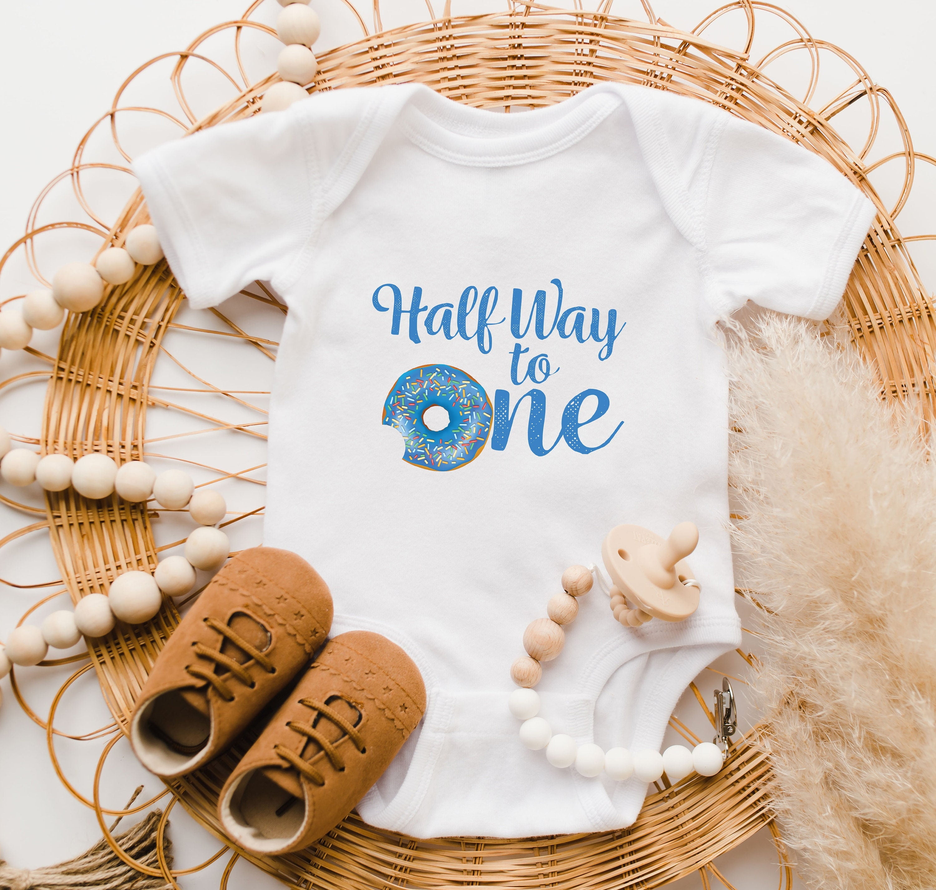 Half Way To One Onesies , Boys Donut Birthday Bodysuit, Six Month ...