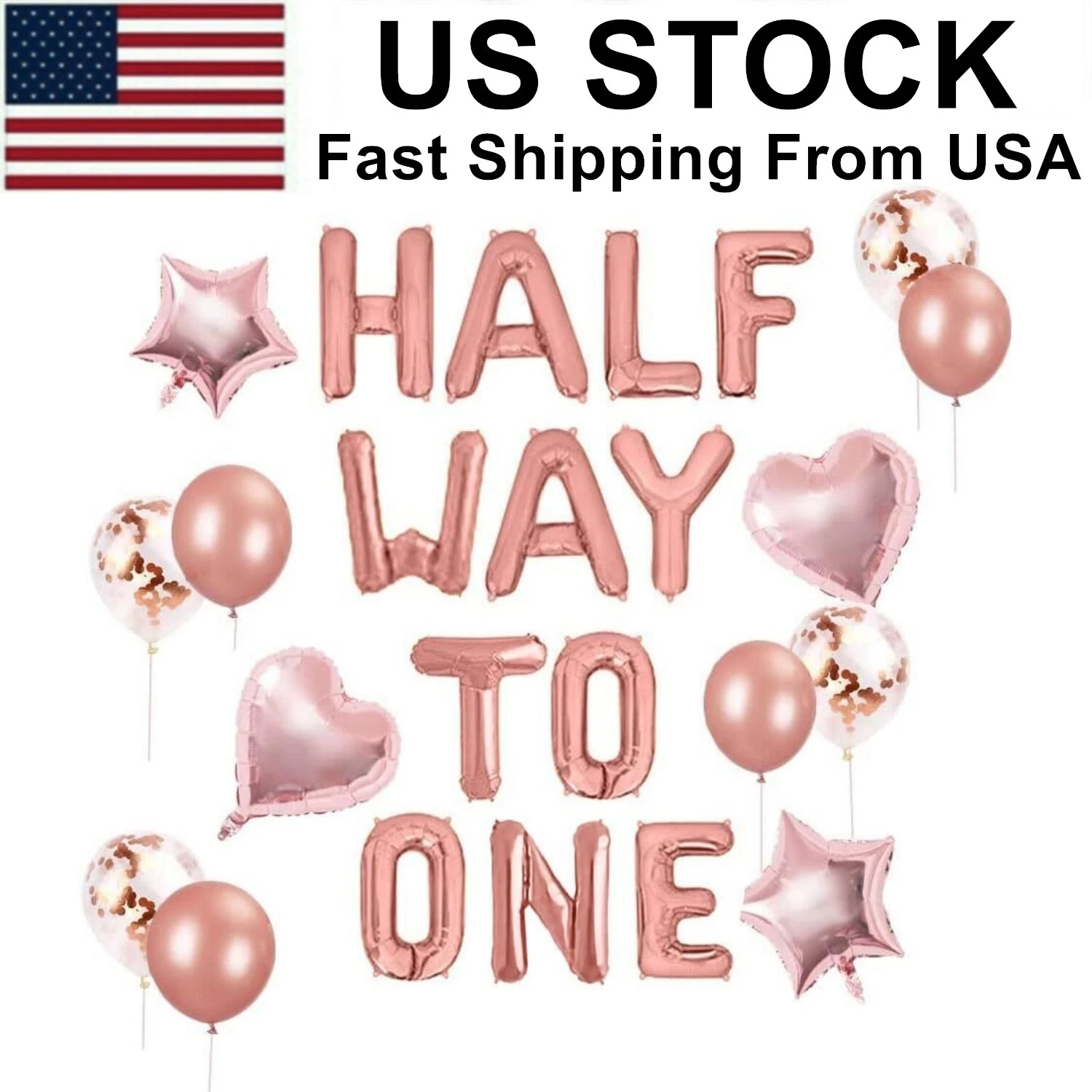 Half Way To One Party Decor - Rose Gold Banner & Balloons For Girl’S 1 ...