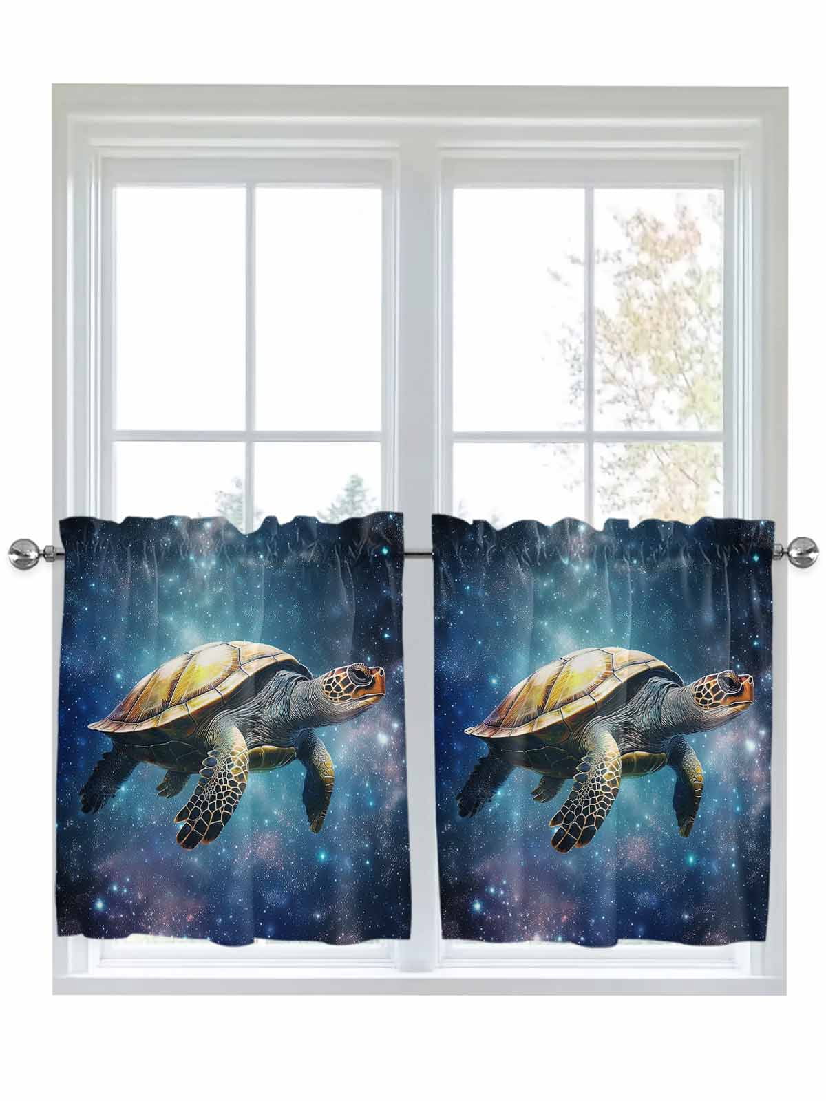 Half Window Curtain 36 Inches Long, Sea Turtle Window Treatment Curtain ...