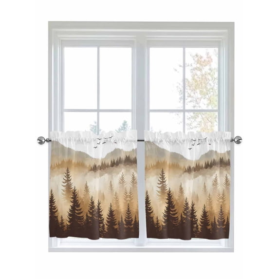 Half Window Curtains 24 Inches Long, Burly Wood Trees Window Treatment ...