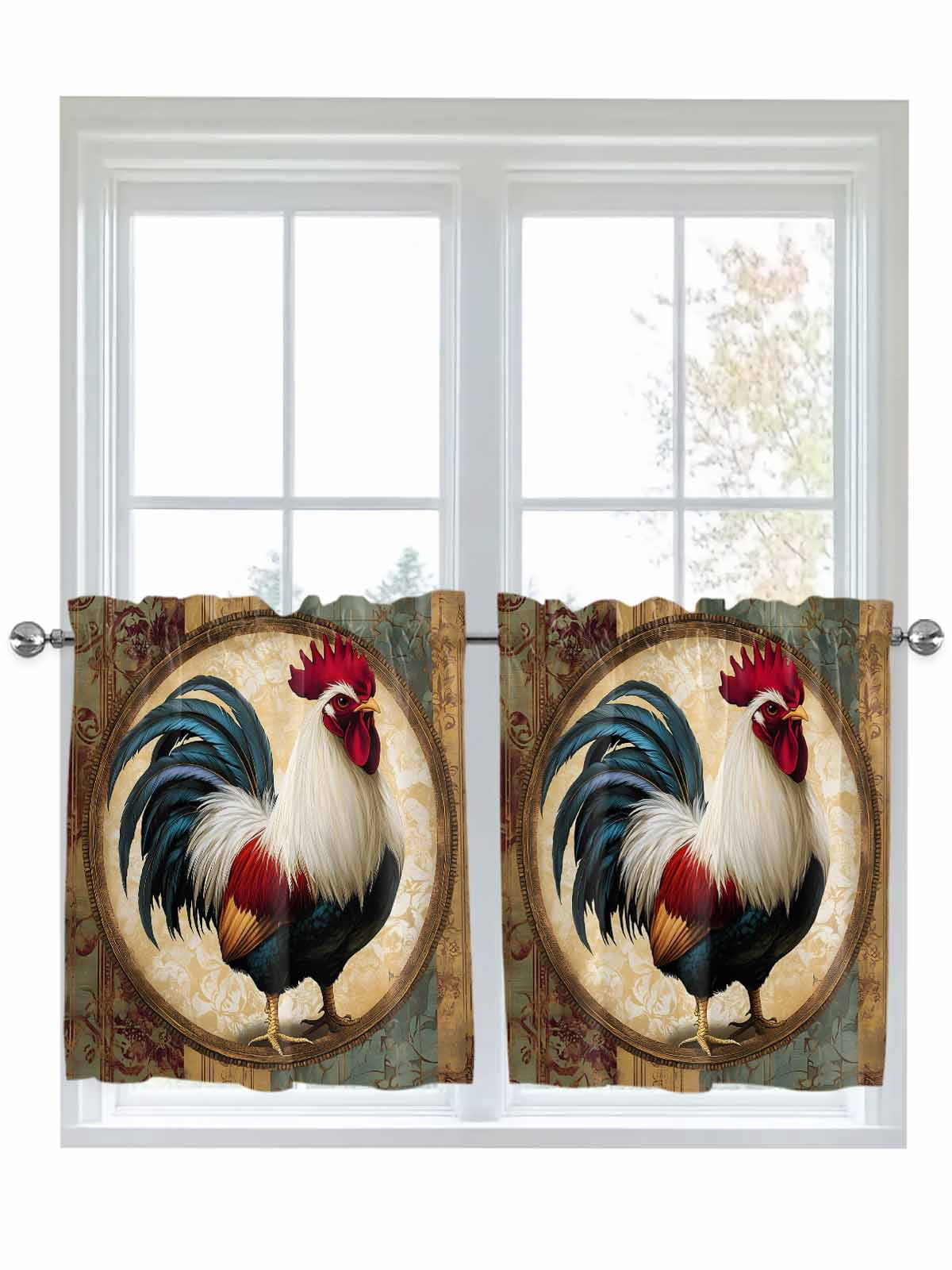 Half Window Curtains 24 Inches Long, Rooster Window Treatment Curtain ...
