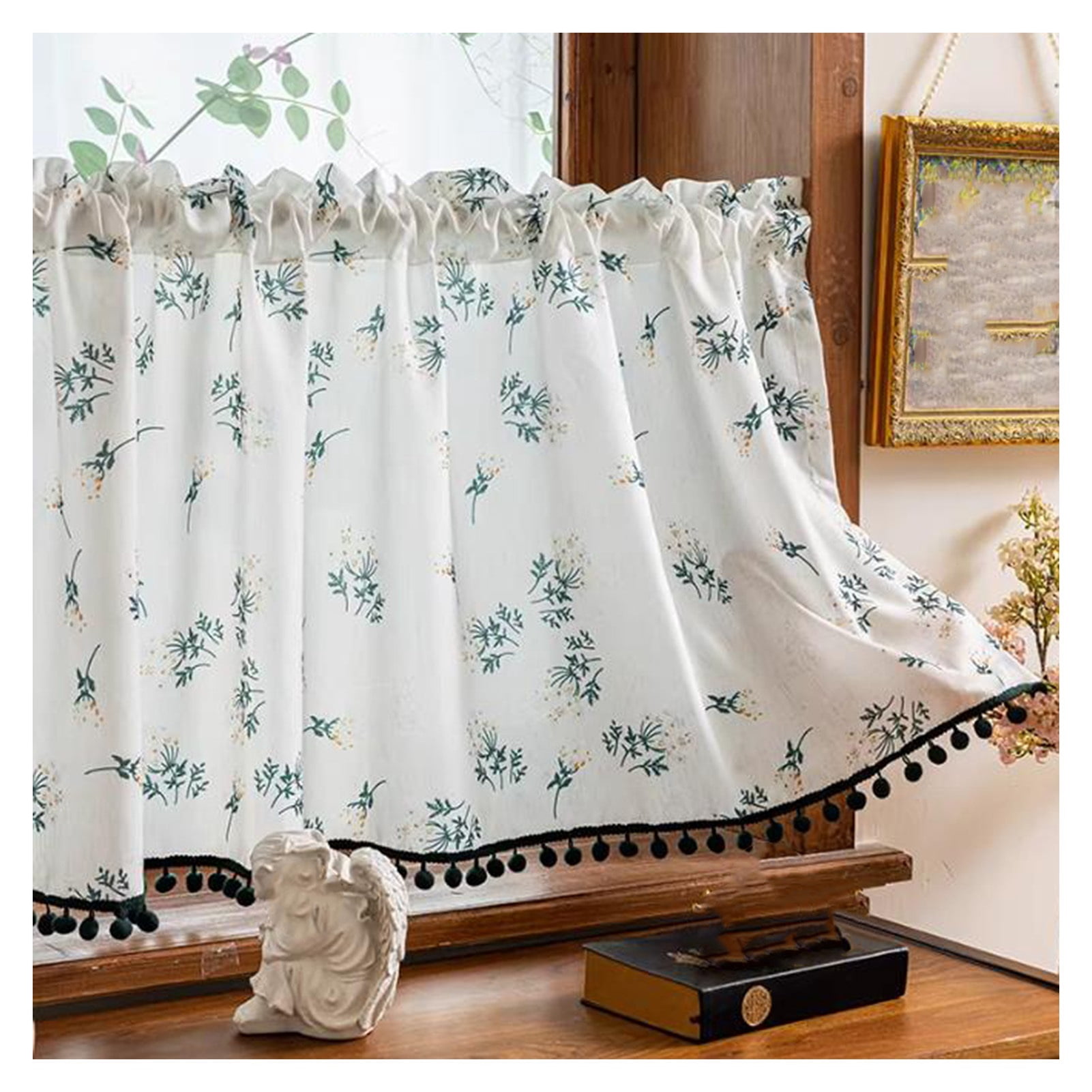 Half Window Sheer Curtains Valance,Floral Pattern Kitchen Window ...