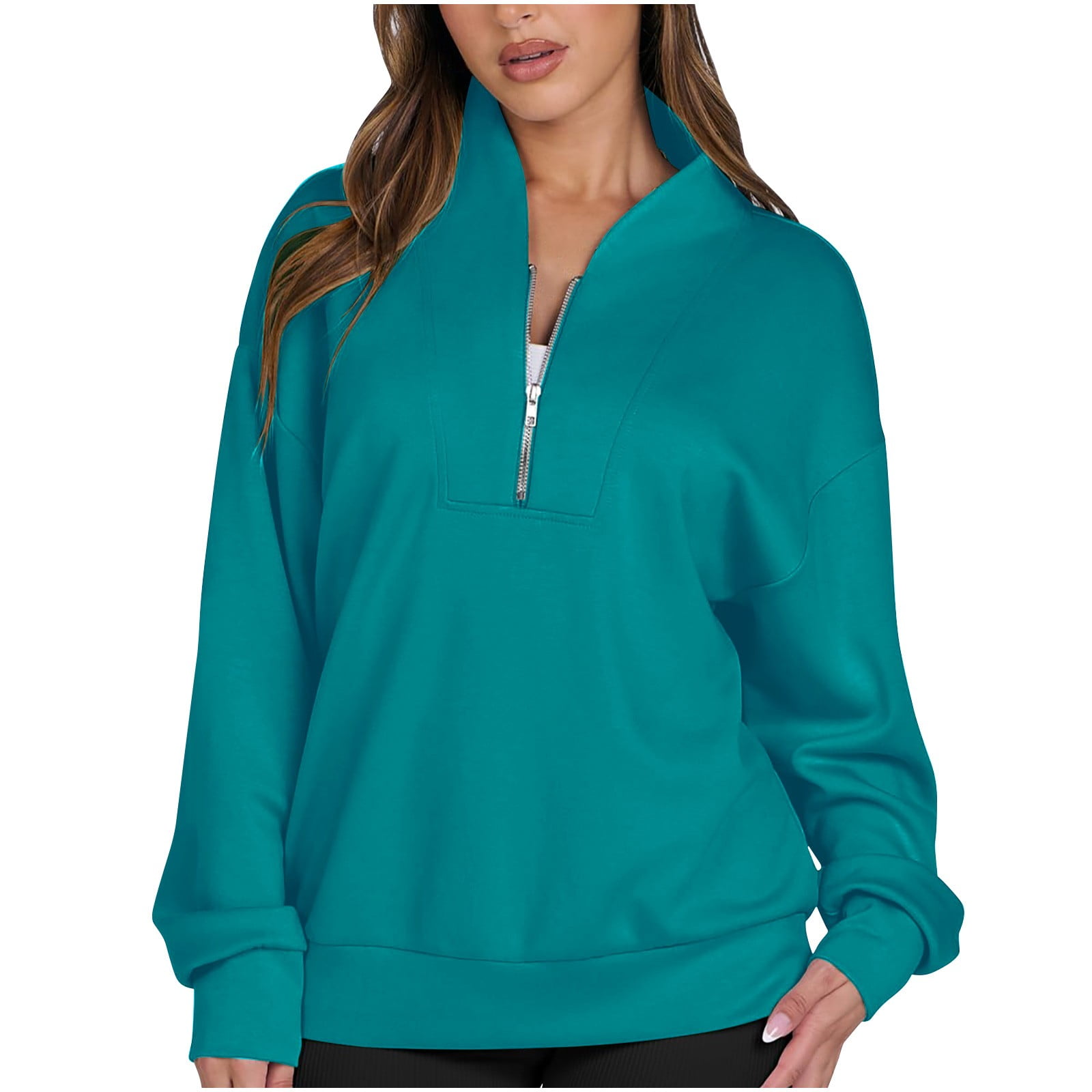 Half Zip Sweatshirt Women Long Sleeve Quarter Zip Stand Neck Pullover ...