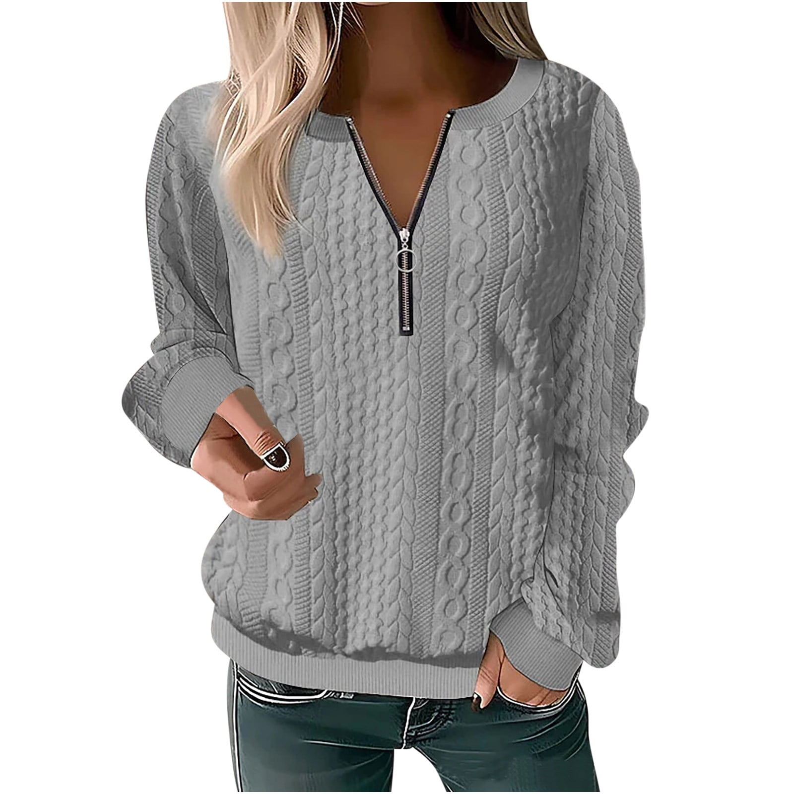 Half Zip Sweatshirt Women, s Plain 1/4 Zip Textured Long Sleeve Tops ...