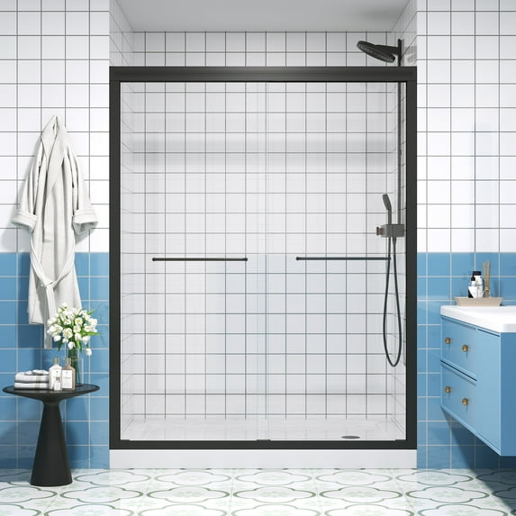 Half frameless double sliding glass shower door SGCC certified 1/4 inch ...