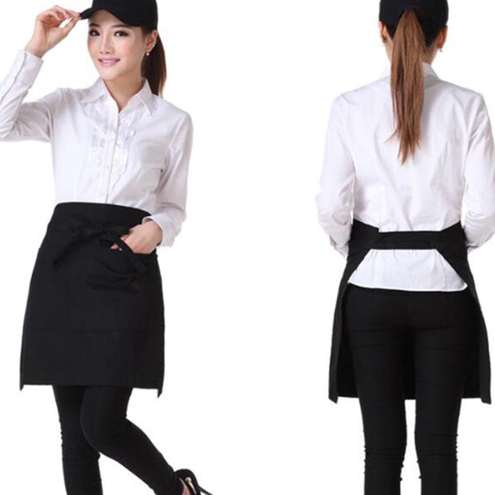 Half-length Working Apron Waist Apron Short Serving Aprons with Pockets ...