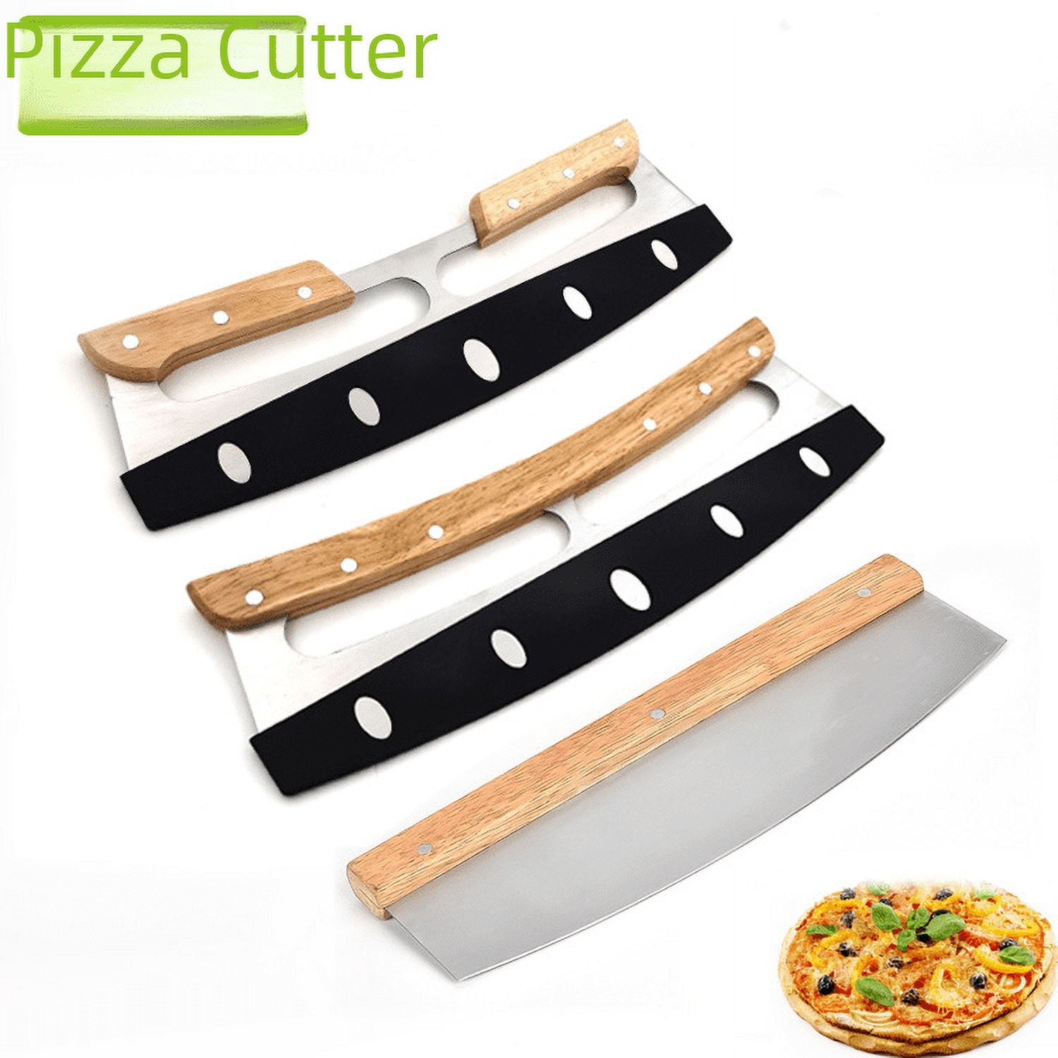 Half moon pizza cutter wooden handle machete long stainless steel ...