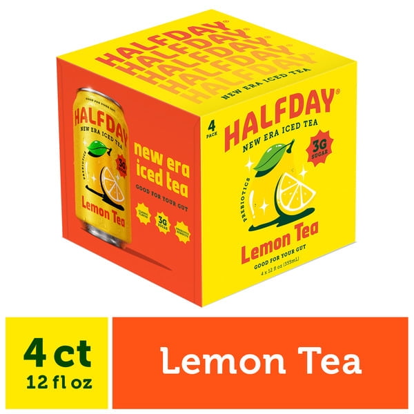 Halfday Prebiotic Lemon Iced Tea – 12 fl oz Cans (4-Pack) – Gut-Healthy ...