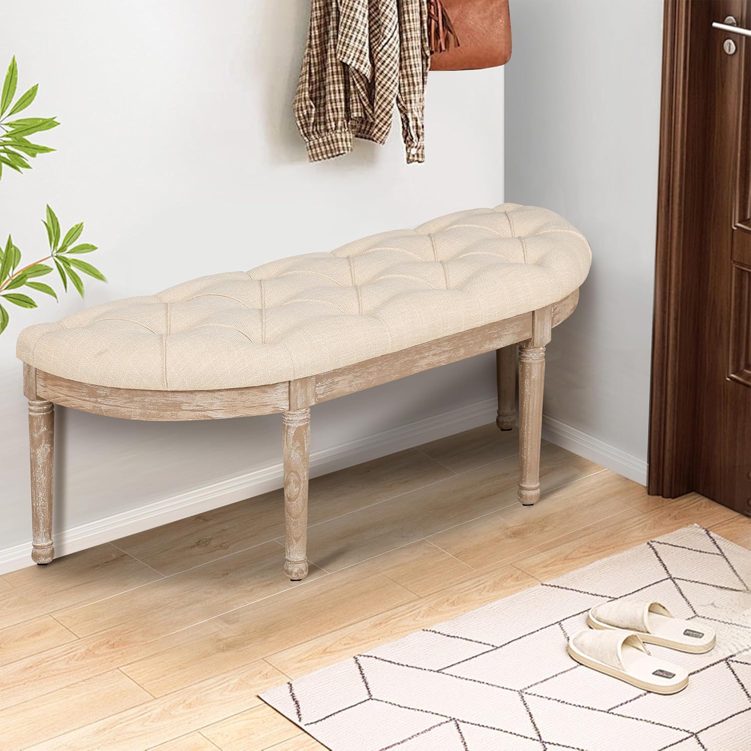 Halfmoon Entryway Bench, French Style Halfmoon Tufted Bench Comfy ...