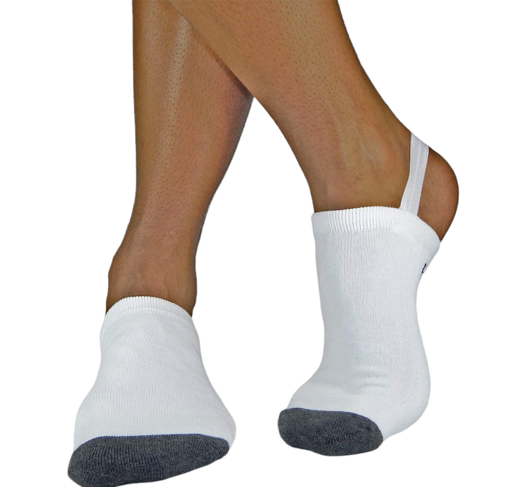 Halfsox-Men's Casual Cotton No Show Half Socks White/Gray Toe (Large ...
