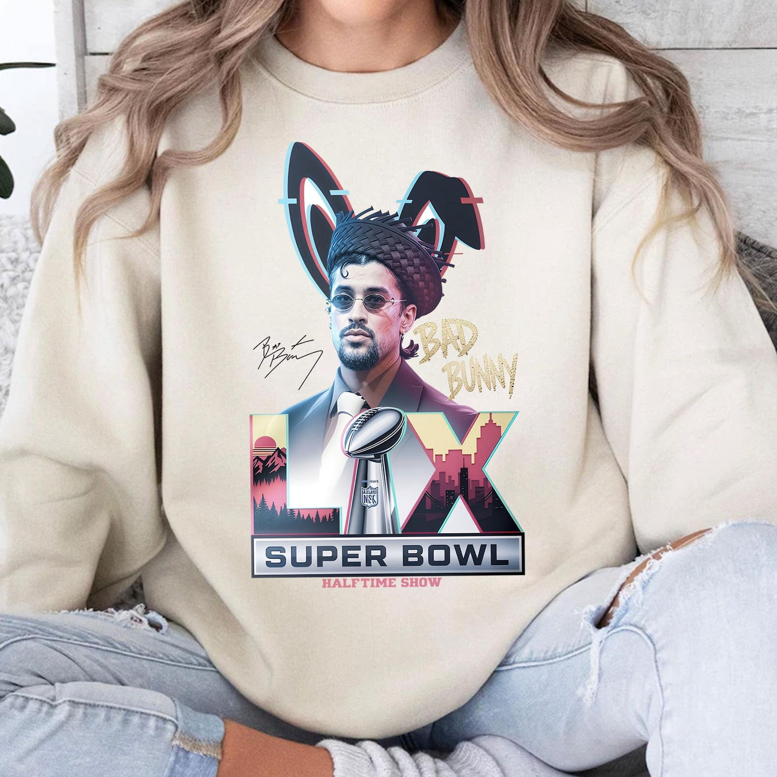 Halftime Show 2026 Portrait Graphic Bad Sweatshirt, Vintage Benito ...