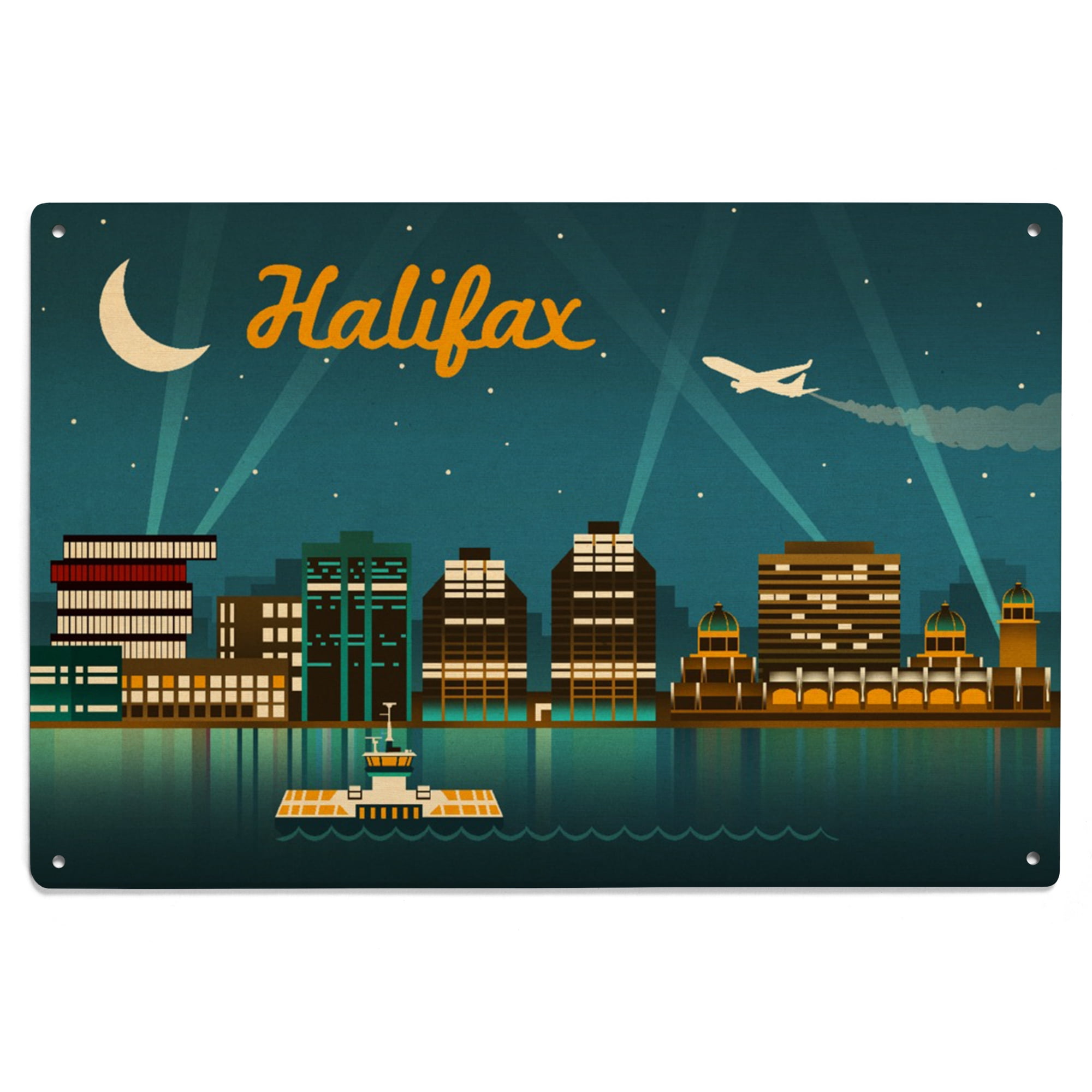 Halifax, Nova Scotia, Retro Skyline Birch Wood Wall Sign (6x9 Rustic ...