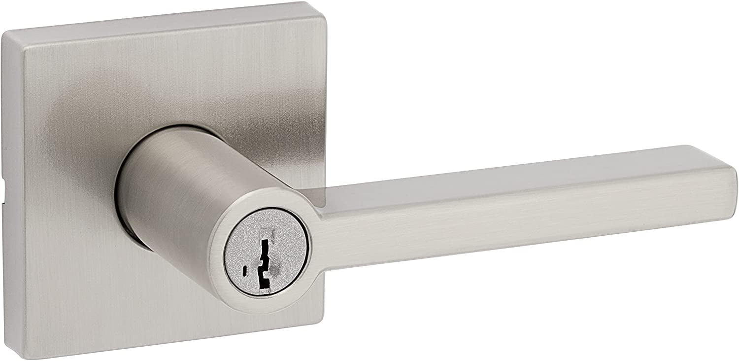 Halifax Square Keyed Entry Lever featuring SmartKey® in Satin Nickel ...