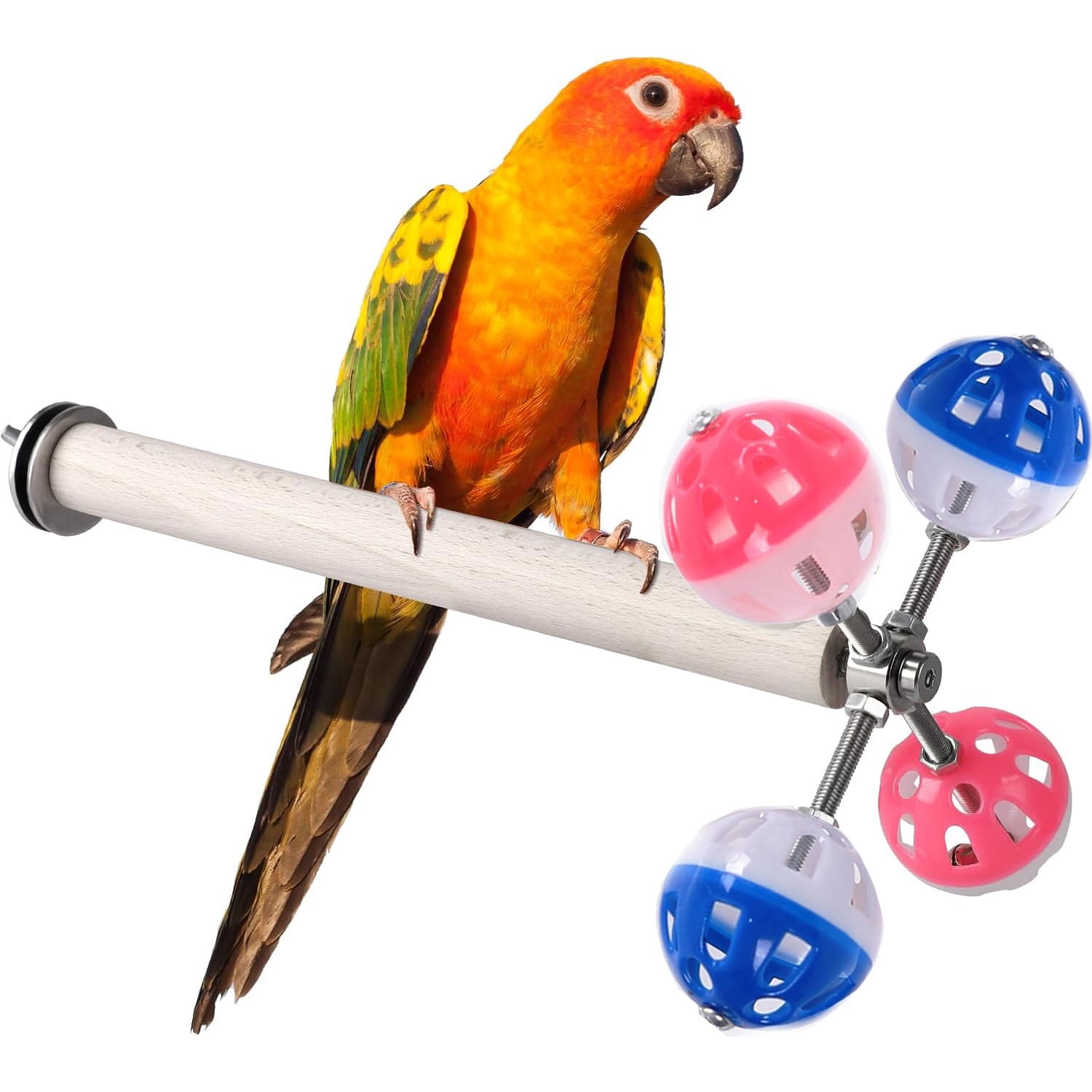 Halinfer Bird Stand Perch Toy with Rotating Balls, Small Bird Toy for ...