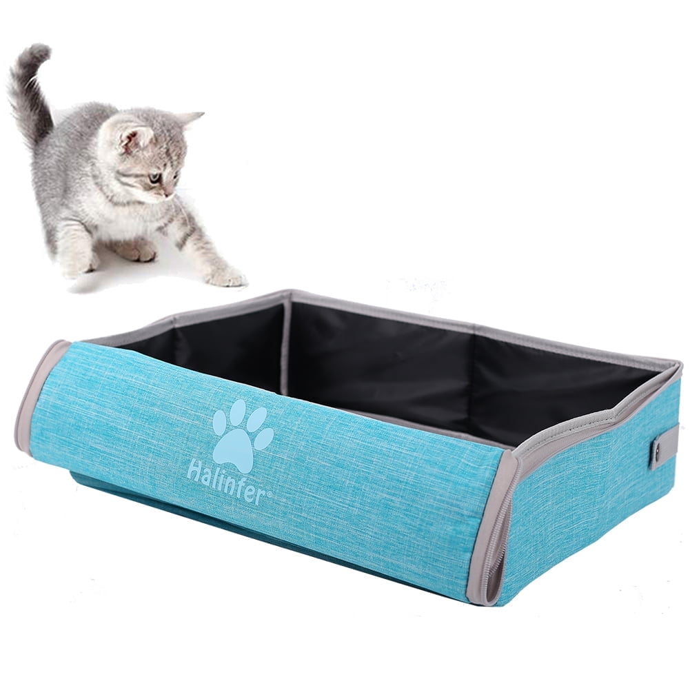 Halinfer Portable Cat Travel Litter Box, Collapsible Car Litter Box ...