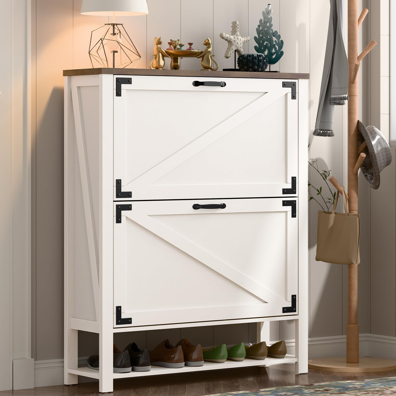 Halitaa Shoe Cabinet with 2 Flip Drawers, 5 Tier Farmhouse Shoe Storage ...