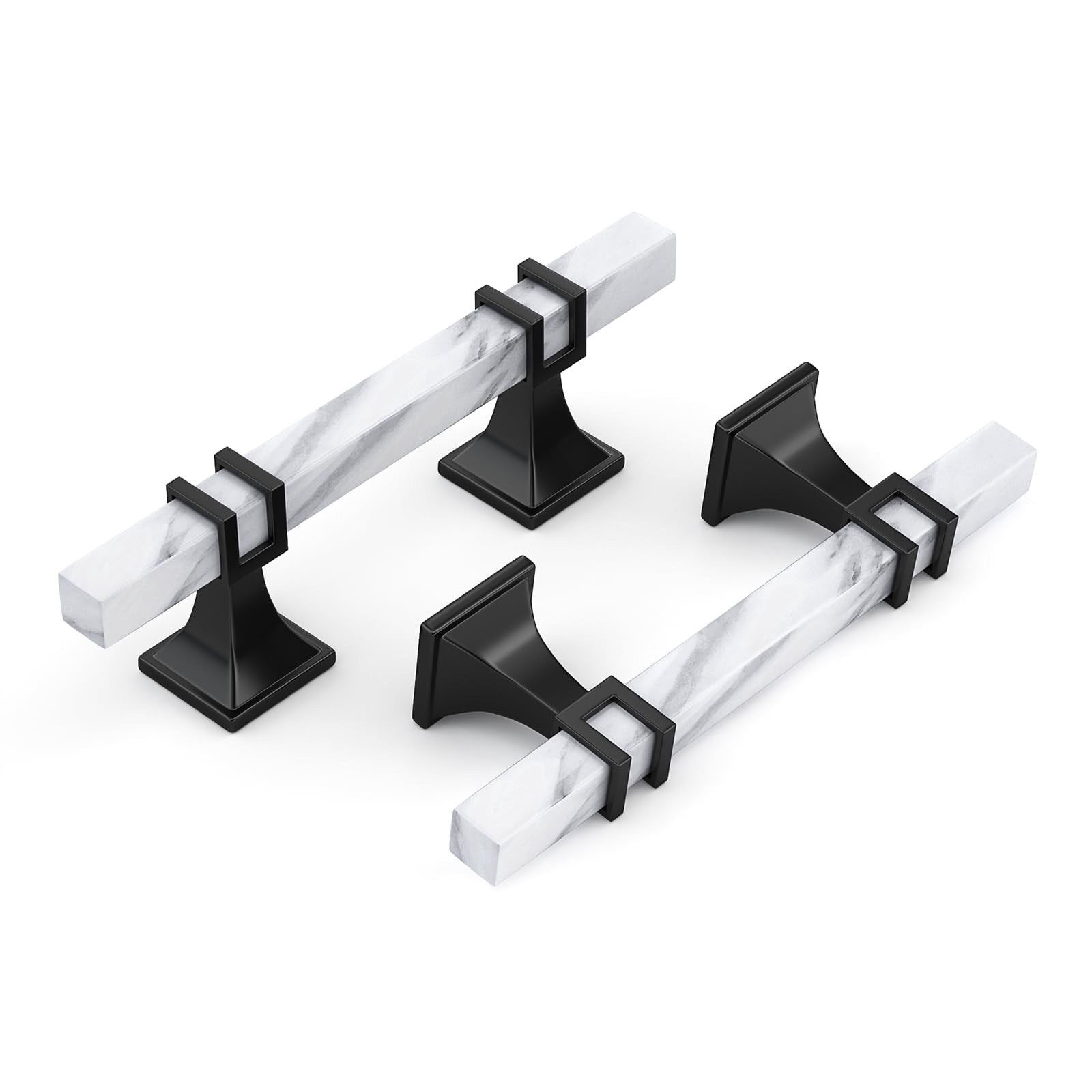 Haliwu 10 Pack 3 inch White Marble Grain Kitchen Cabinet Pulls Black ...
