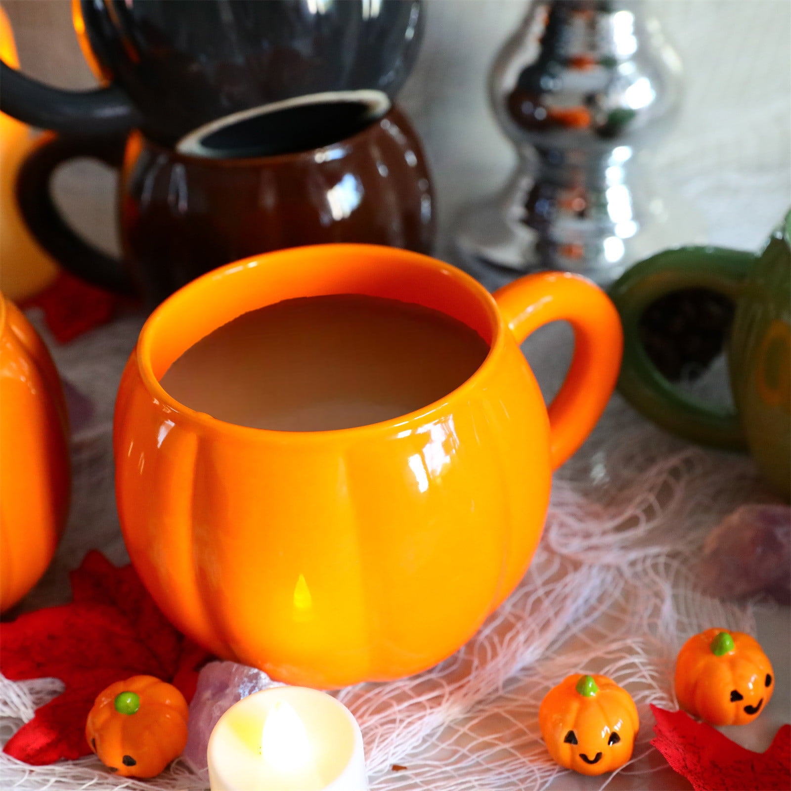 Haliyee Halloween Ceramic Pumpkin Mug 16oz - Orange Coffee Cup for Milk ...