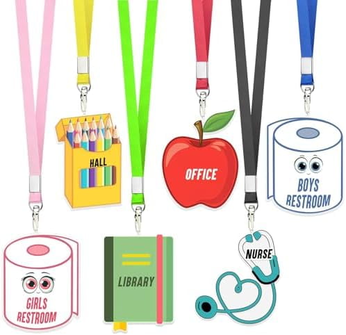 Hall Pass Lanyards Classroom Passes Set for Hall, Library, Restroom ...