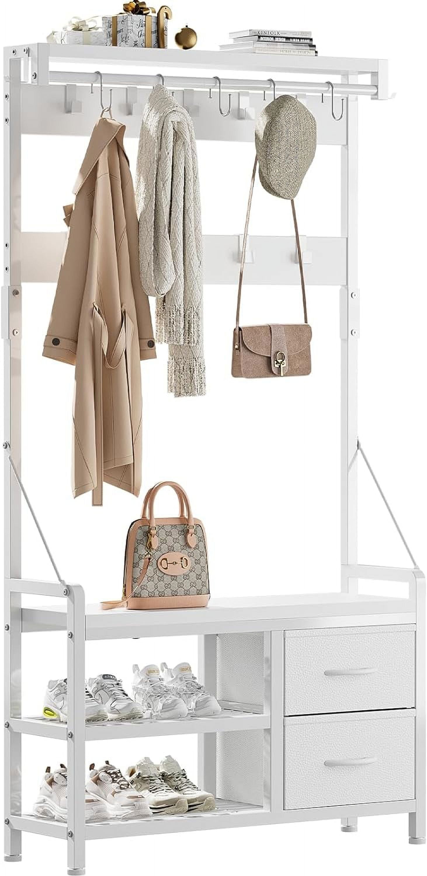 Hall Tree, 31.5” Entryway Bench with Coat Rack freestanding, 5 in 1 ...