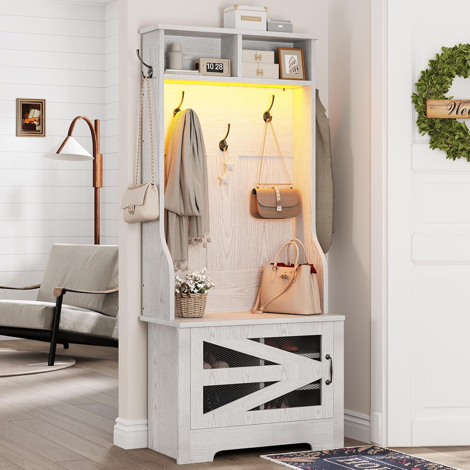 Hall Tree with Bench and Shoe Storage 5-in-1 Entryway Bench with Coat ...