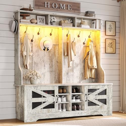 Hall Tree with Bench and Shoe Storage, 5-in-1 Entryway Bench with Coat ...