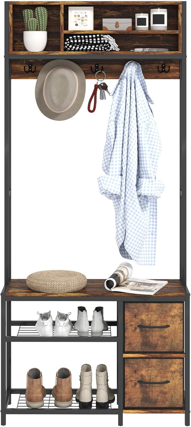 Hall Tree with Bench and Shoe Storage, 5-in-1 Entryway Bench with Coat ...