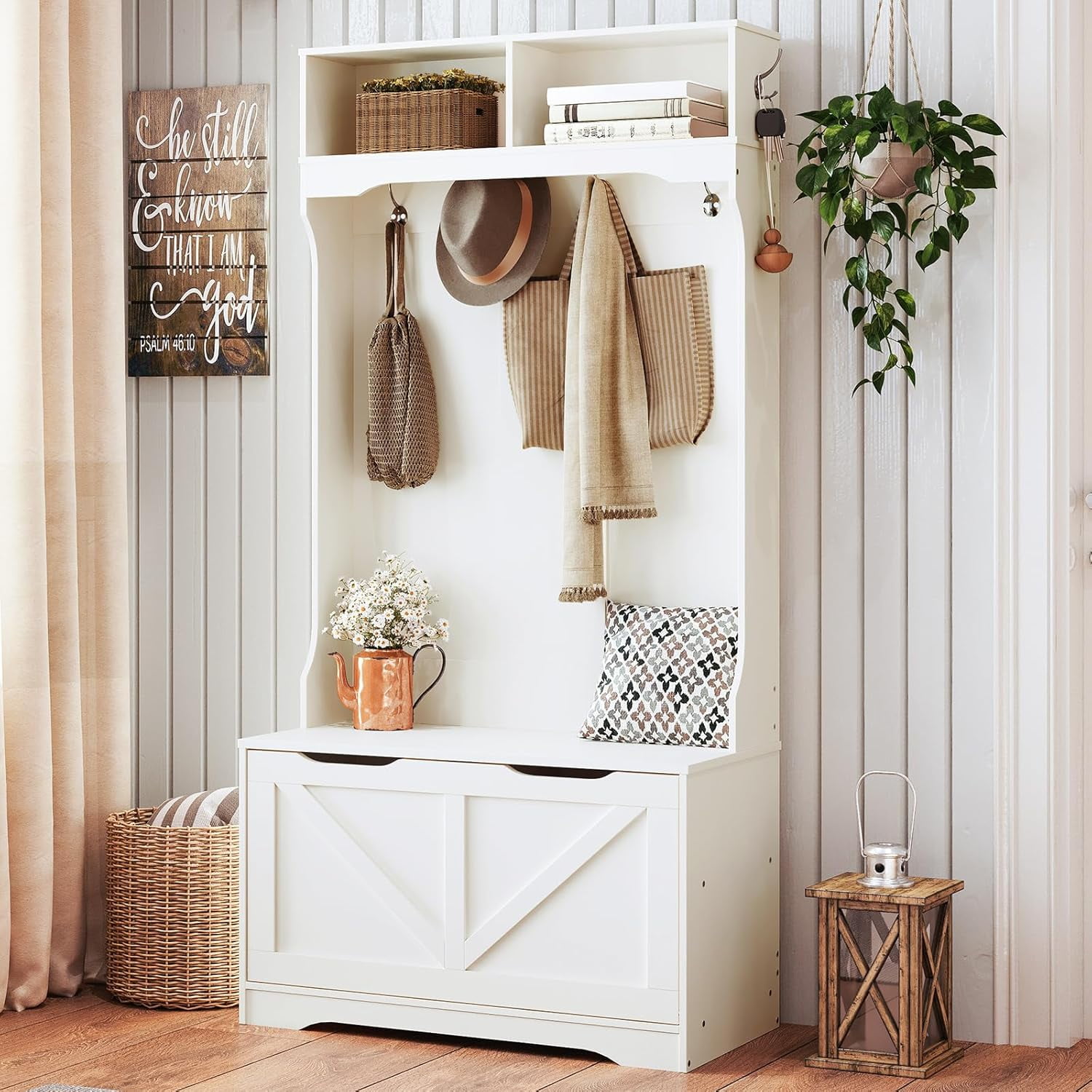 Hall Tree with Bench and Shoe Storage, Entryway Bench with Coat Rack ...