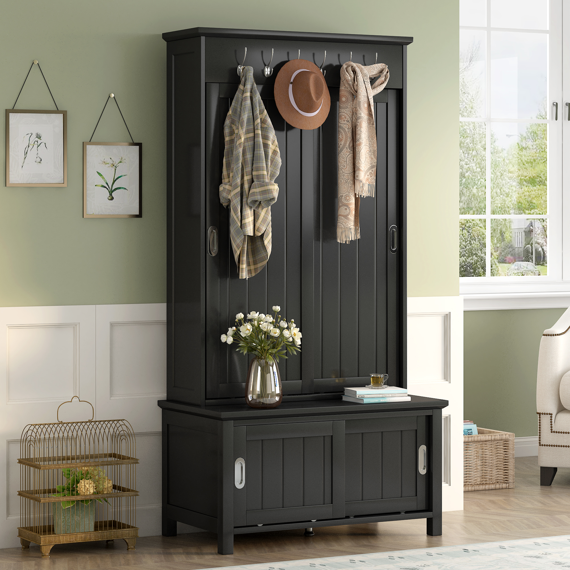 Hall Tree Coat Rack, iRerts 4-in-1 Entryway Bench with Storage, Coat ...