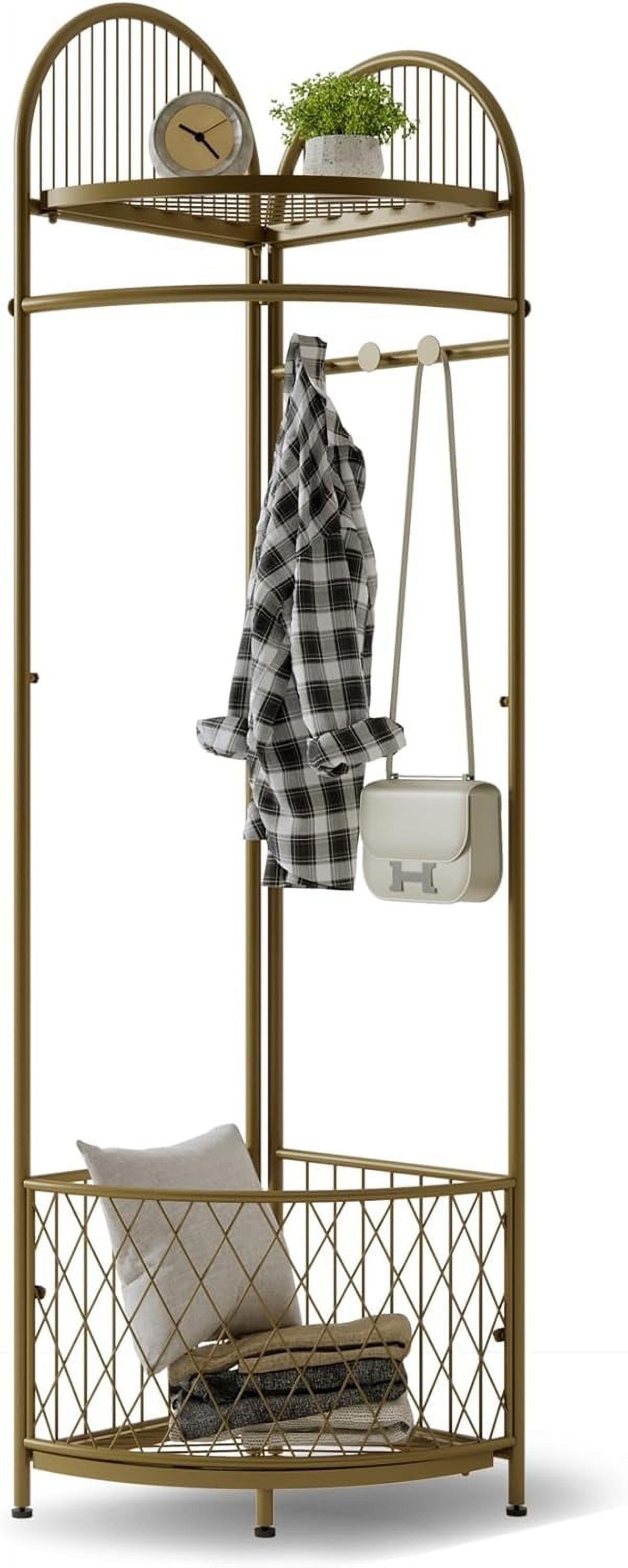 Hall Tree, Corner Coat Rack with Storage, Free Standing Metal Corner ...