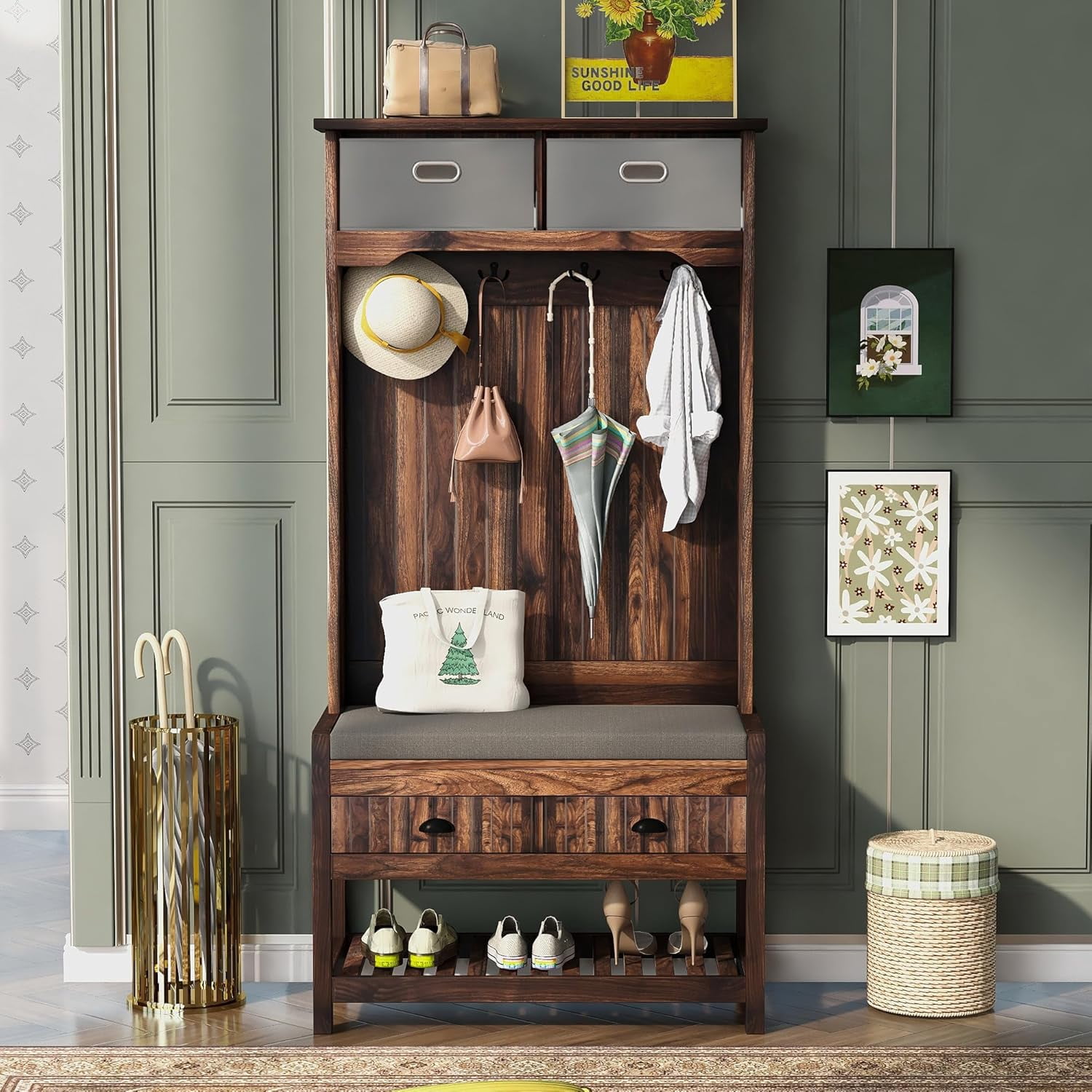 Hall Tree, Entryway Bench with Coat Rack, Coat Rack Freestanding, Hall ...