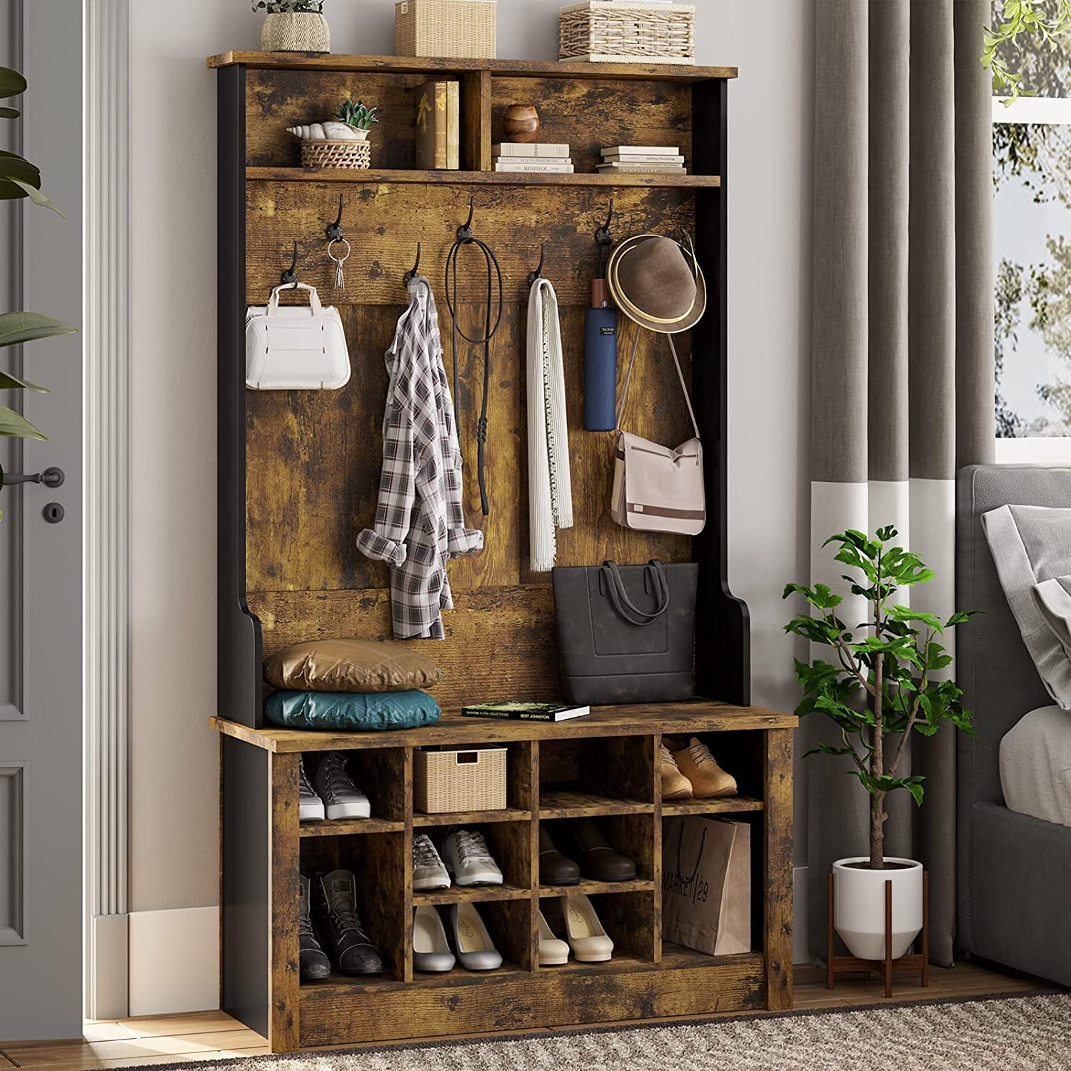 Hall Tree, Entryway Bench, Shoe Bench, Entryway Bench with Coat Rack ...