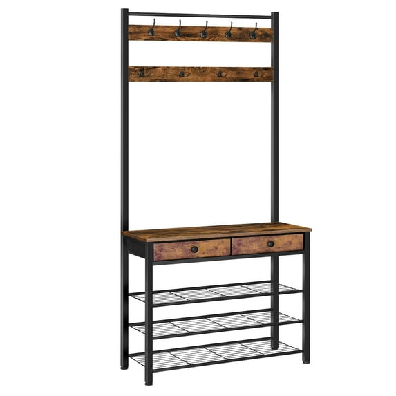 Hall Tree, Entryway Coat and Shoe Rack, 2 Fabric Drawers, Hall Tree ...