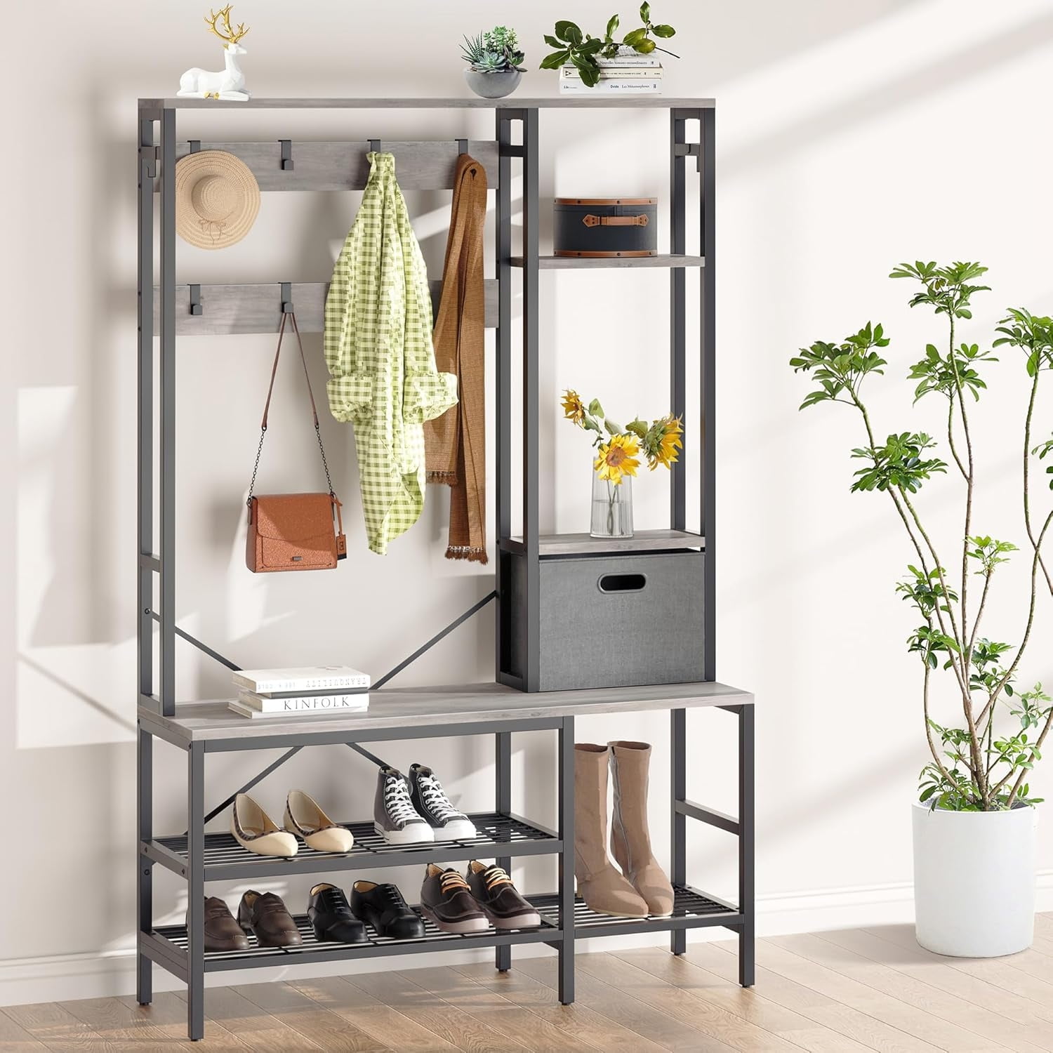 Hall Tree Free Standing Coat Rack 5-in-1 Hall Tree with Bench and Shoe ...