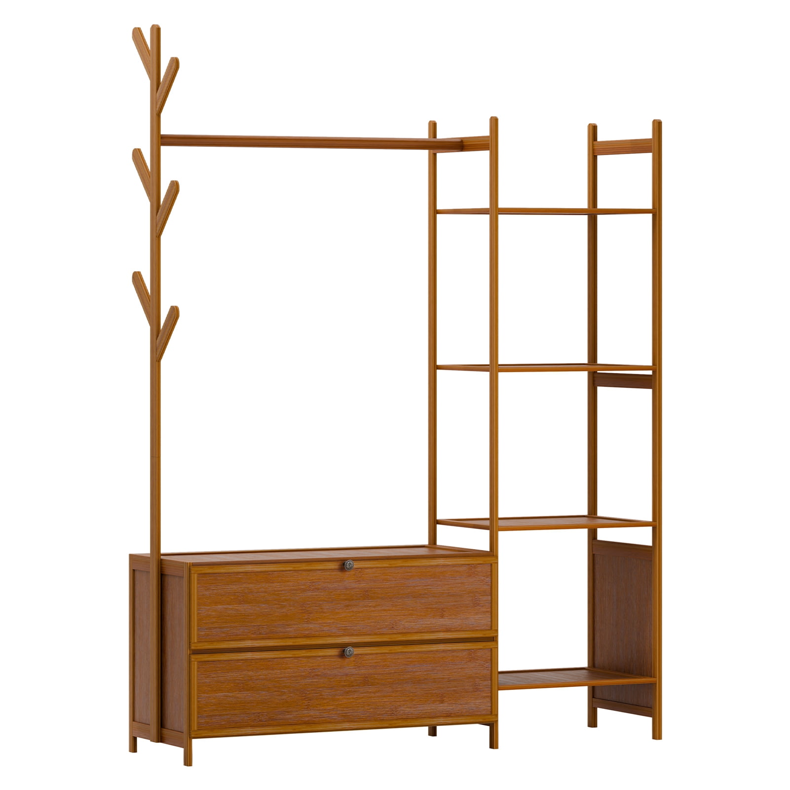 Hall Tree Garment Rack, Entryway Coat Rack with 4-Tier Shelves and 2 ...