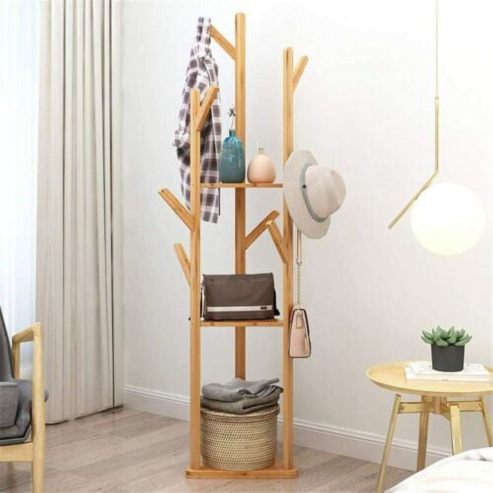 Hall Tree Garment Storage Holder Coat Rack Stand with 3 Shelves for ...