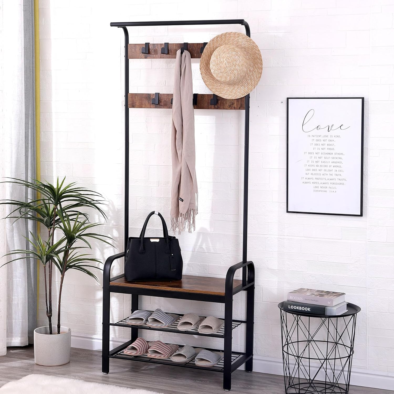 Hall Tree with Shoe Bench, 4 in 1 Entryway Bench with Coat Rack, Coat ...