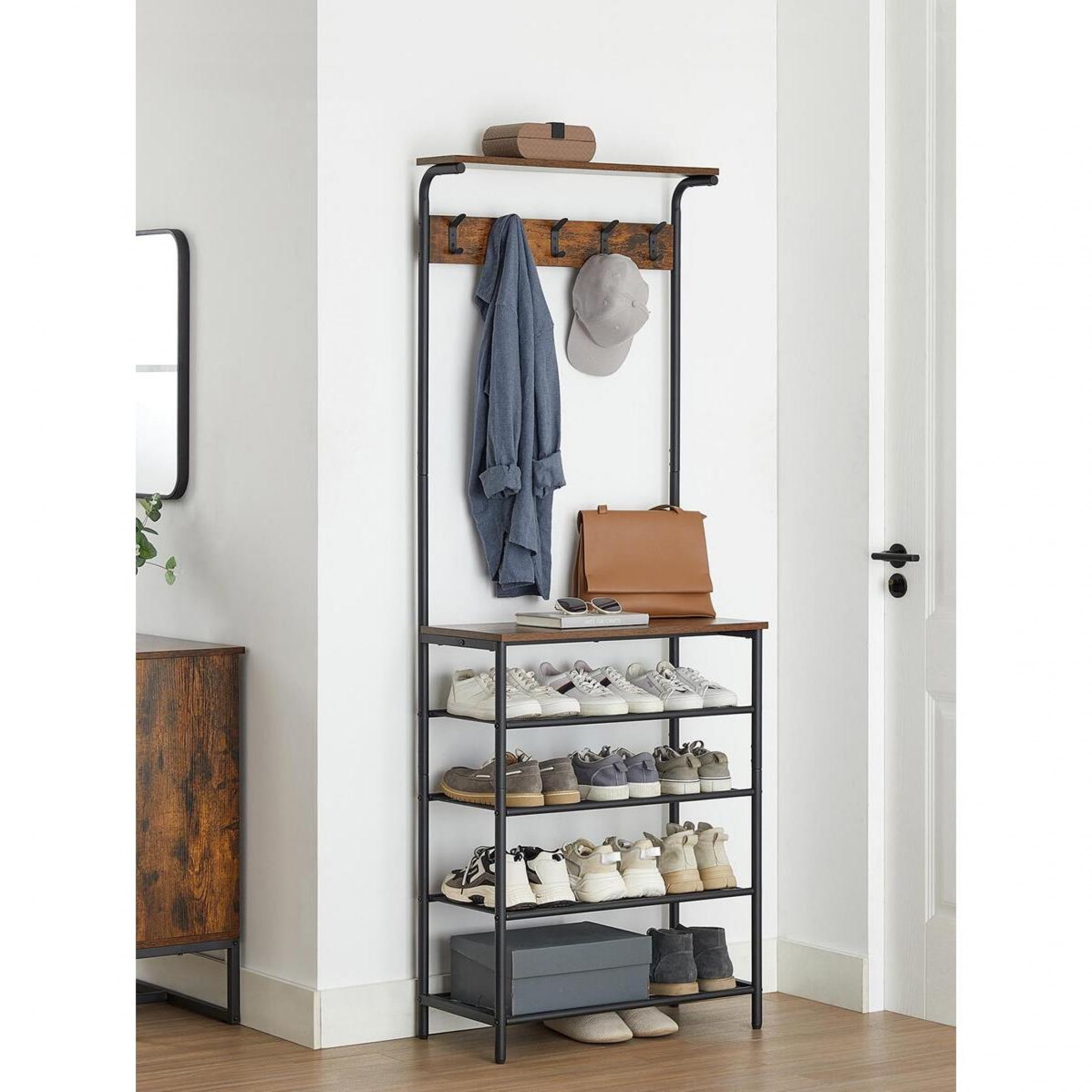 Hall Tree With Shoe Bench, Coat Rack Shoe Bench, 5-Tier Shoe Rack ...