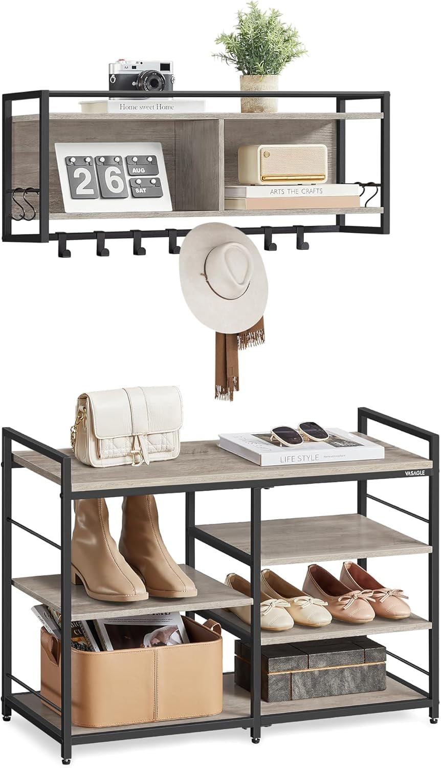 Hall Tree with Shoe Bench, Coat Rack Shoe Bench Set, Entryway Furniture ...