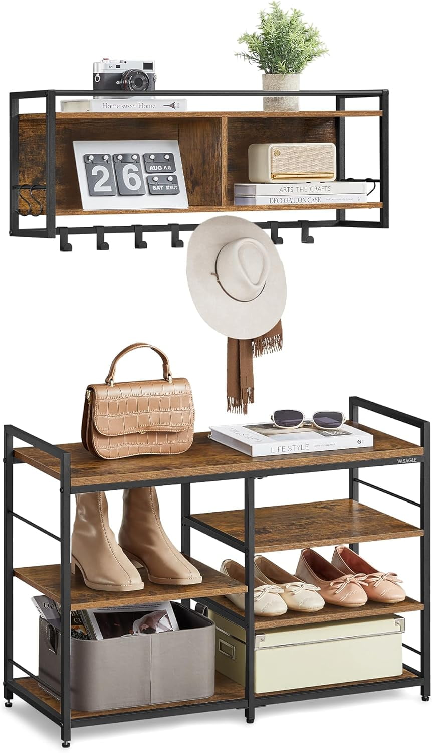 Hall Tree with Shoe Bench, Coat Rack Shoe Bench Set, Entryway Furniture ...