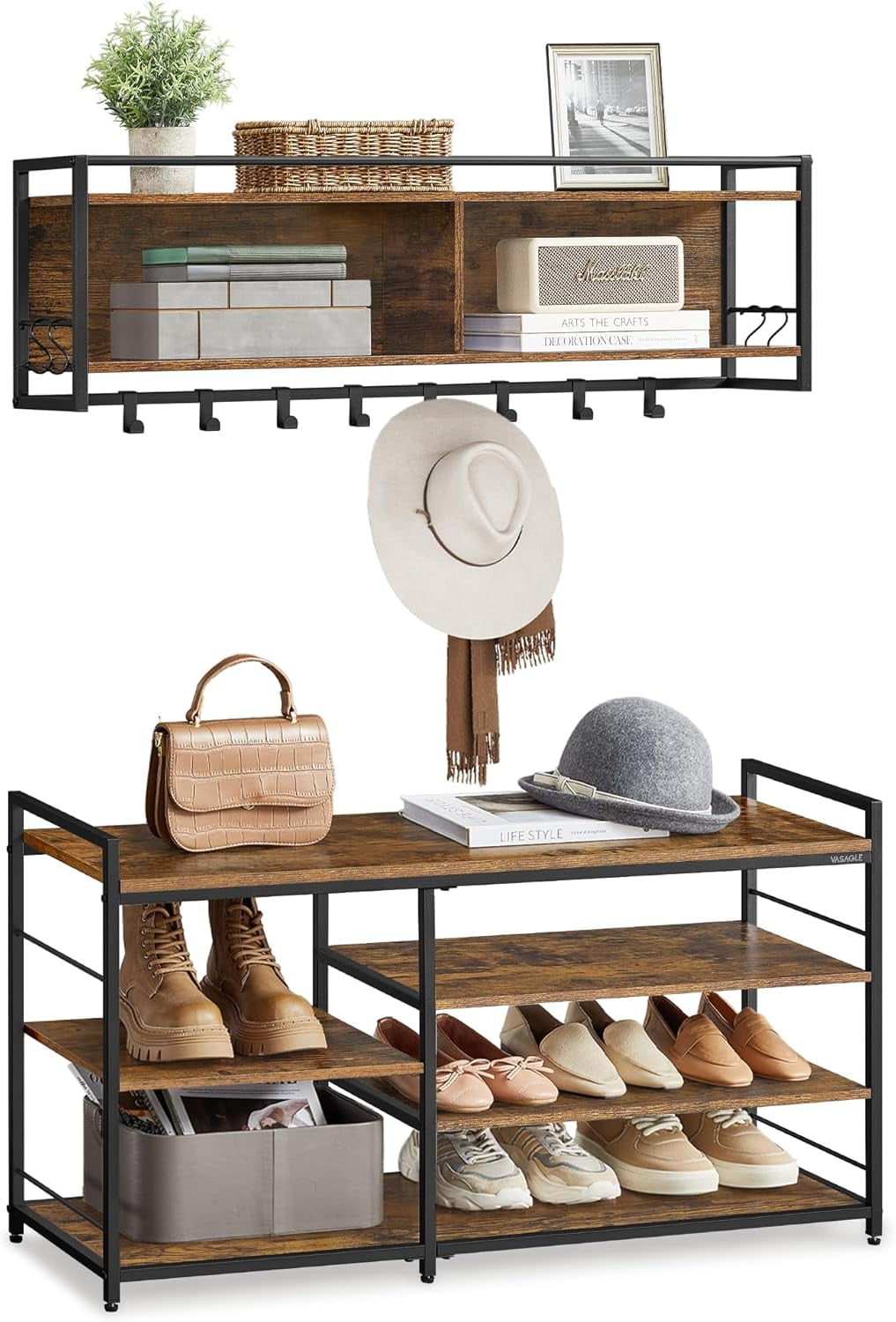 Hall Tree with Shoe Bench, Coat Rack Shoe Bench Set, Entryway Furniture ...