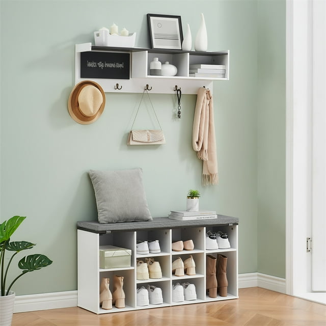 Hall Tree Shoe Bench Industrial 6 in 1 Coat/Shoe Rack with Hooks ...