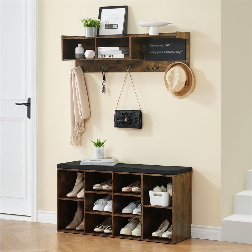 Hall Tree Shoe Bench Industrial 6 in 1 Coat/Shoe Rack with Hooks ...