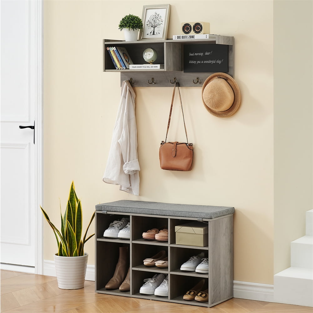 Hall Tree Shoe Bench Industrial 6 in 1 Coat/Shoe Rack with Hooks ...