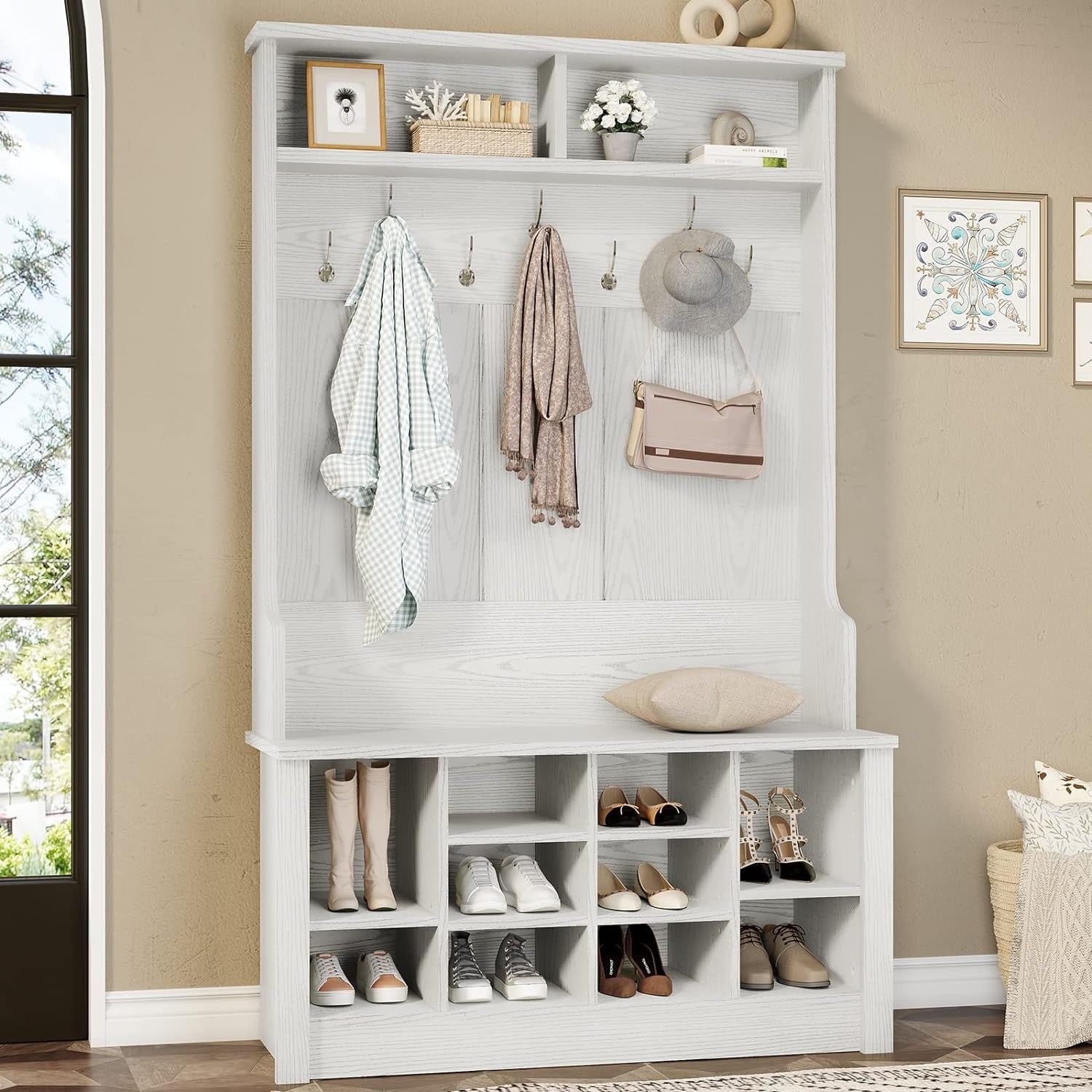 Hall Tree Storage Bench Shoe Rack for Entryway Hall Tree with Bench and ...