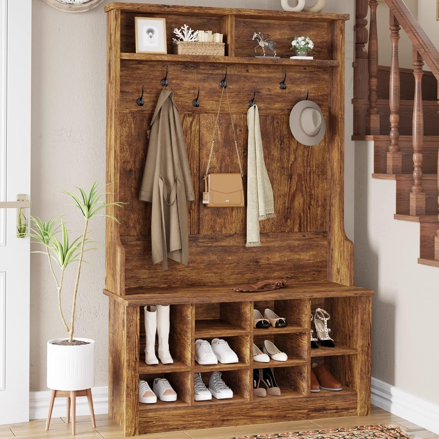 Hall Tree Storage Bench Shoe Rack for Entryway Hall Tree with Bench and ...